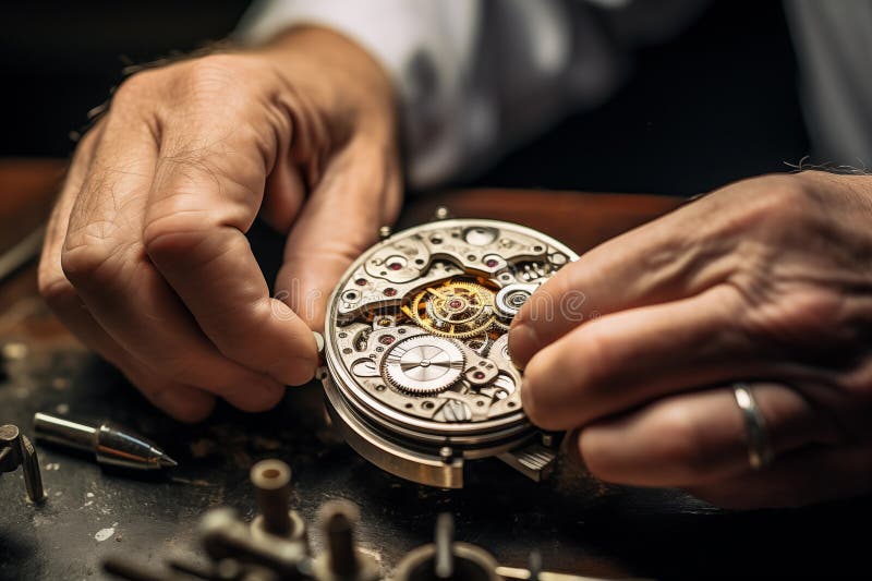 Close-up of Watchmaker& X27;s Hands Fixing a Watch Stock Image - Image ...