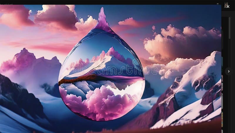 Close-up Water Drop with Amazing Landscape Stock Illustration ...