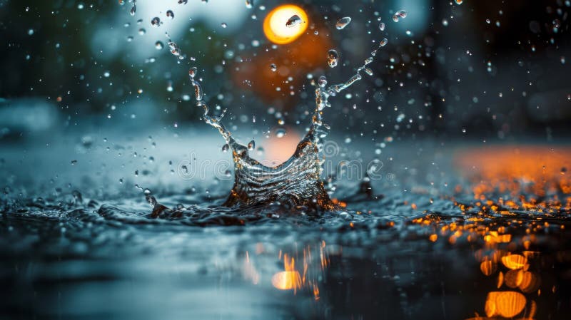 A Close Up of a Water Drop Hitting the Ground with Light Shining in, AI ...