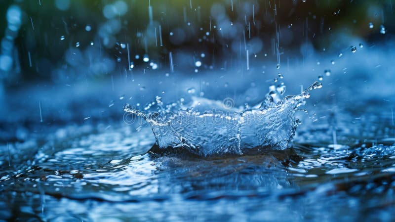 A Close Up of a Water Drop Hitting the Ground with Rain, AI Stock ...