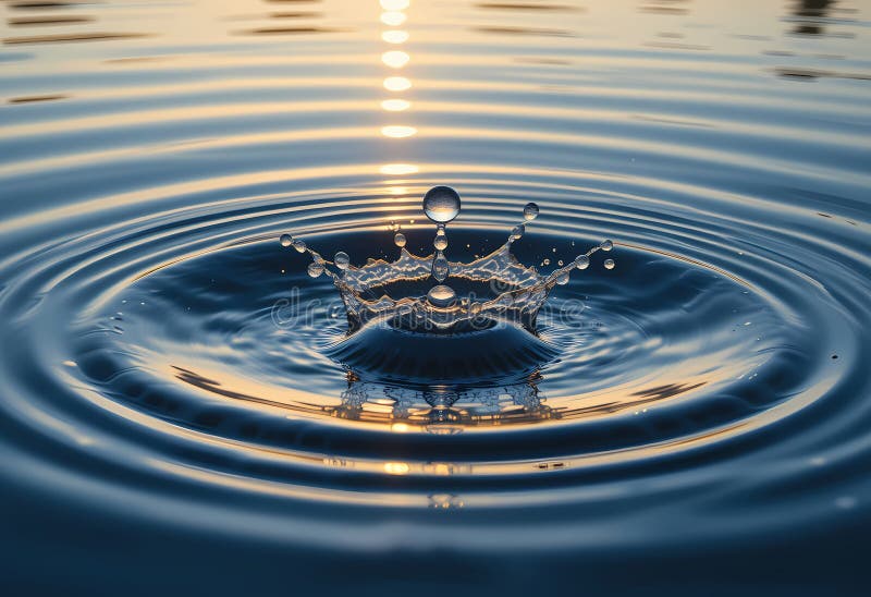 Close Up of Water Droplet Impact, Creating Ripples and Reflecting ...