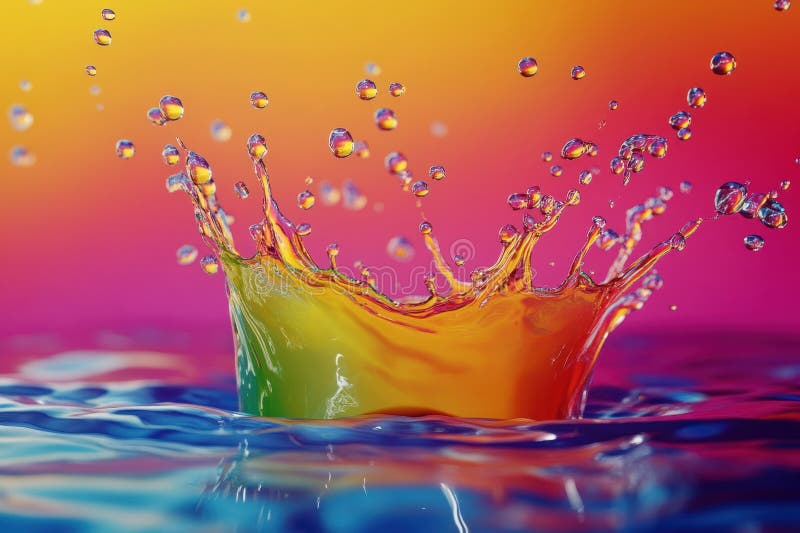 Water Droplet Splash with Vibrant Color Gradient Background Stock ...