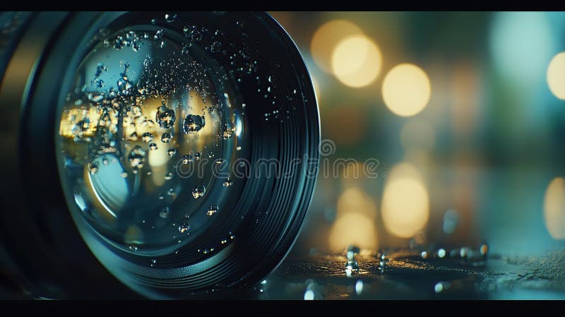 Close Up of Water Droplets on Camera Lens Stock Illustration ...