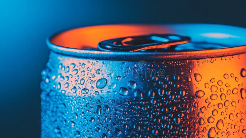 A Close-up of Water Droplets on a Chilled Drink Can, Shining Brightly ...