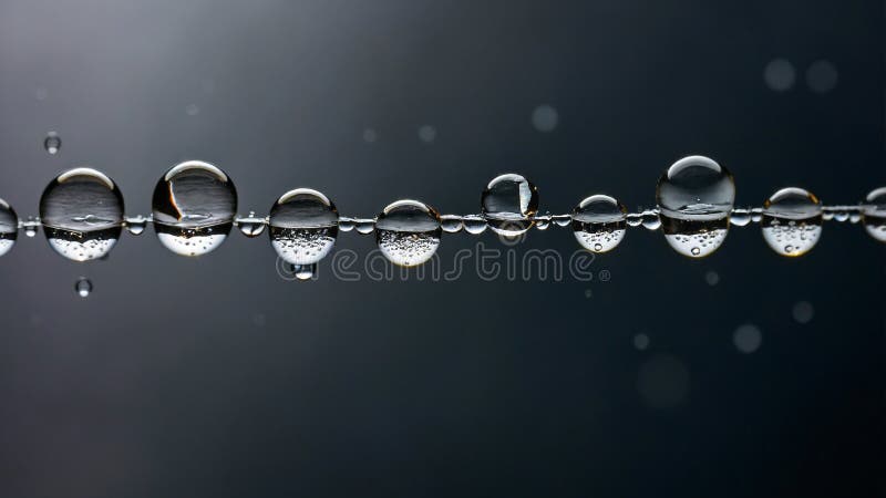 Close-up of Water Droplets Forming a Line on a Smooth Surface Under ...