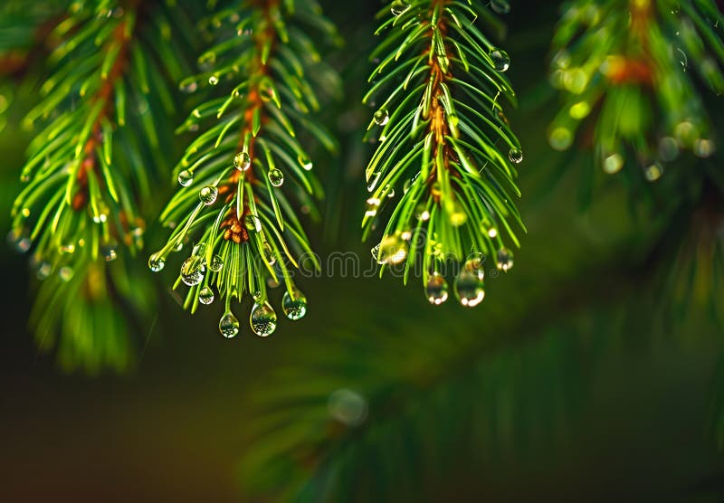 Dew Drops on Pine Needles Macro Photography Stock Illustration ...