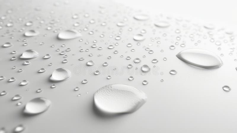 Close Up,Water Drops Beading on a White Metal Surface, Showing the ...