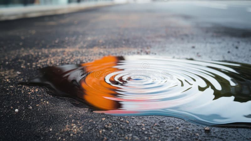 A Close-up of Water Puddle on Pavement, Reflecting Vibrant Colors and ...