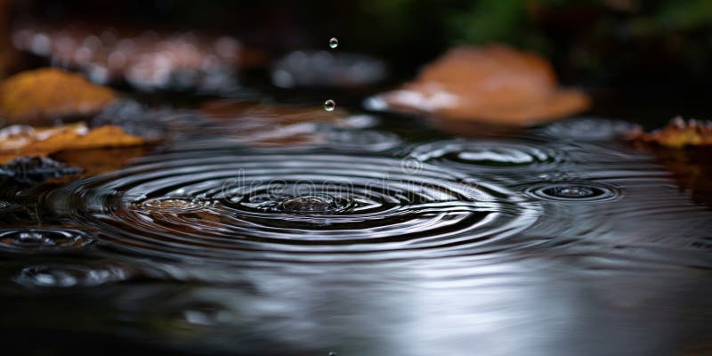 A Close Up of Water Ripples in a Pond with Leaves on the Ground Stock ...