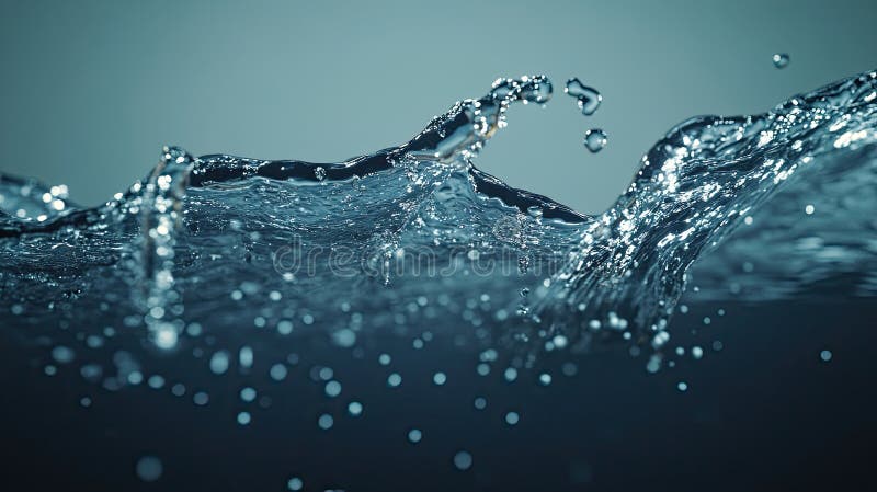 Close-up Water Surface with Splash and Air Bubbles. Abstract Background ...