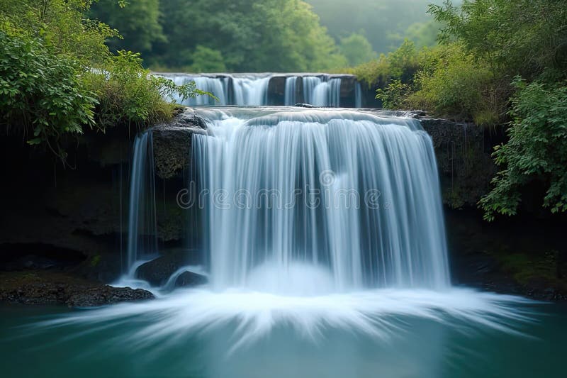 Close-Up Waterfall Cascading Stock Illustration - Illustration of cascades, landscape: 380592886