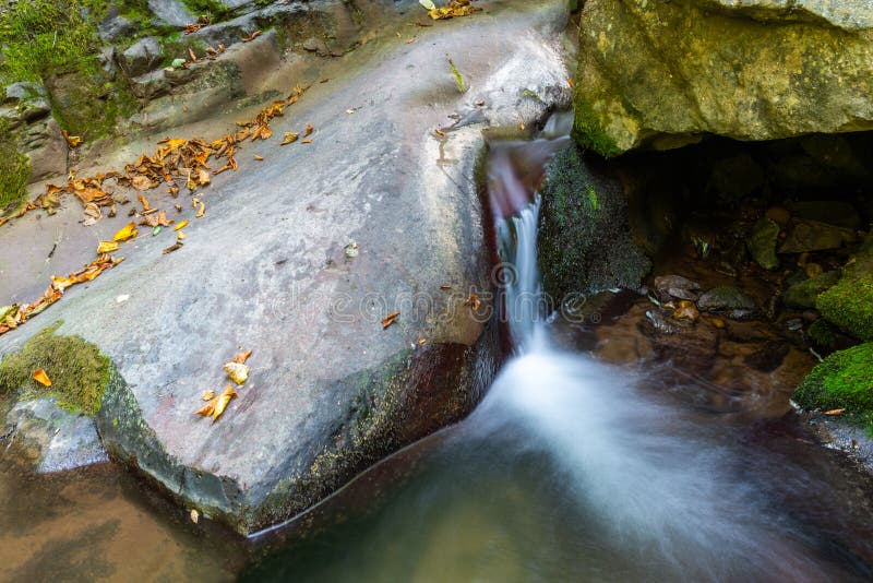 Close-up of the Waterfall Movement. the Stream of Water Flows Around ...