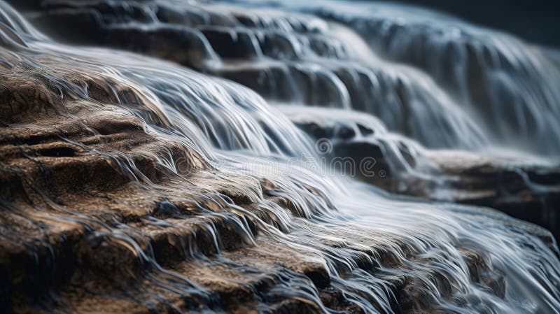 A Close Up of a Waterfall with Water Running Over it S Sides and a Few ...