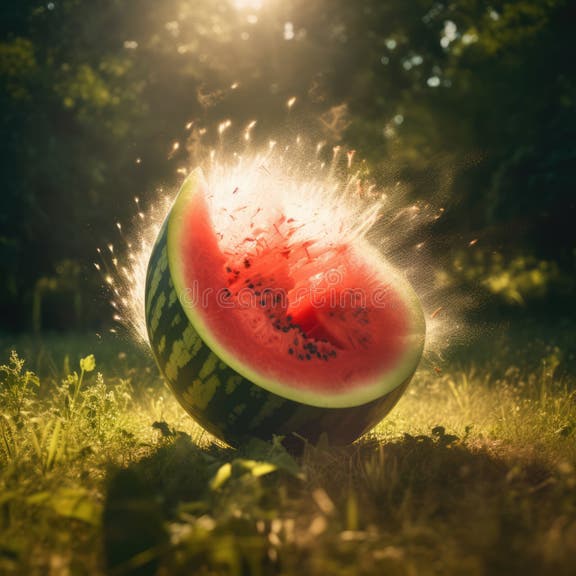 Close Up of Watermelon Exploding in Garden Created Using Generative Ai ...