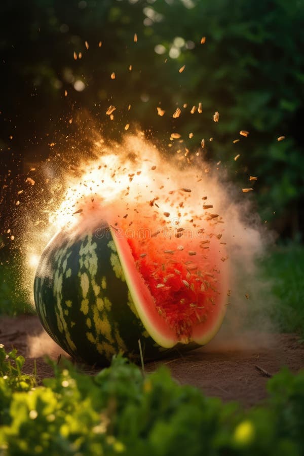 Close Up of Watermelon Exploding in Garden Created Using Generative Ai ...