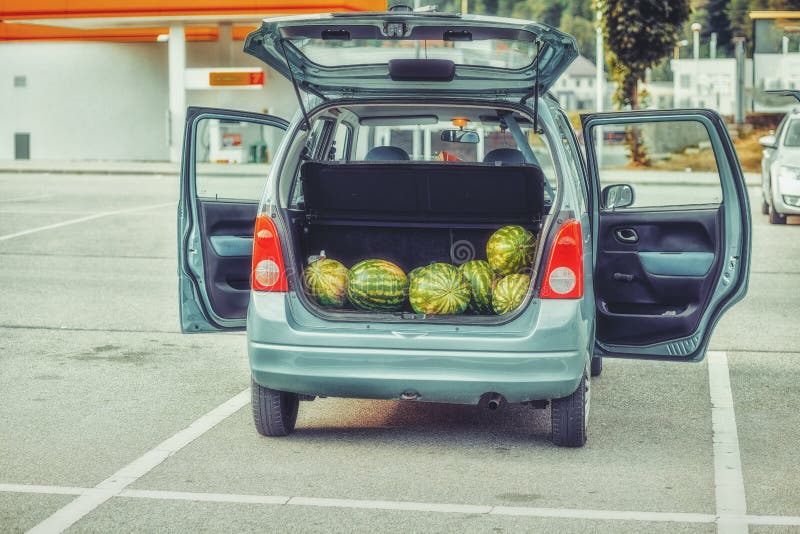 Watermelons in car. stock photo. Image of food, heap - 240070342