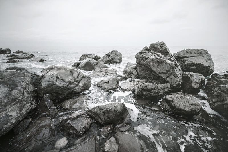 Close-up of Waves Beating on Beach. Rocky Sea Shore Stock Photo - Image ...