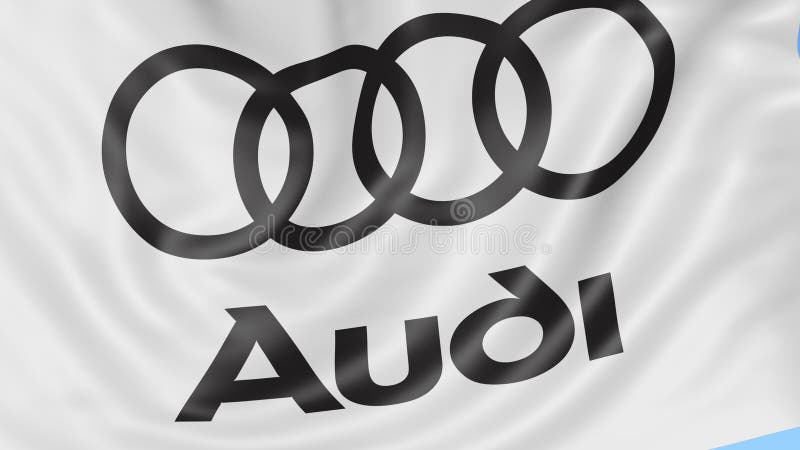 Close-up of Waving Flag with Audi Logo, Seamless Loop, Blue Background ...