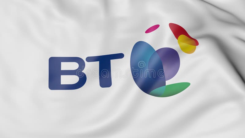 Close Up of Waving Flag with BT Group Logo, 3D Rendering Editorial ...