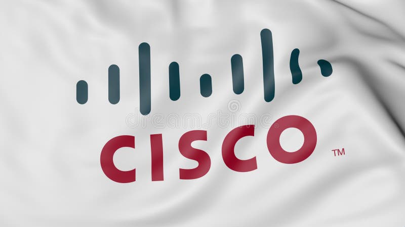 Close Up of Waving Flag with Cisco Systems Logo, 3D Rendering Editorial ...