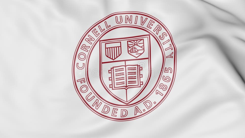 Close-up of Waving Flag with Cornell University Emblem 3D Rendering ...