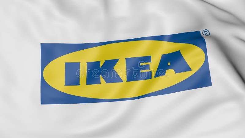 Close Up of Waving Flag with Ikea Logo, 3D Rendering Editorial Stock ...