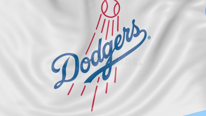 Close-up of Waving Flag with Los Angeles Dodgers MLB Baseball Team Logo ...
