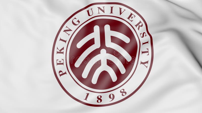 Close-up of Waving Flag with Peking University Emblem 3D Rendering ...