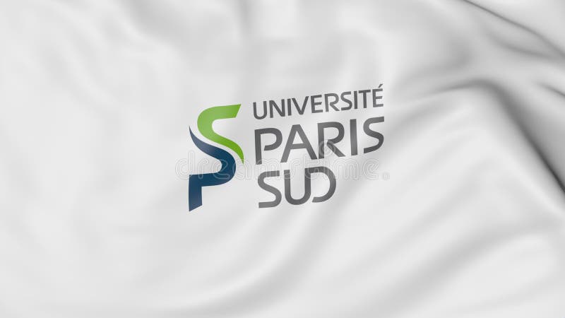 Close-up of Waving Flag with University of Paris Sud Paris XI Emblem 3D ...