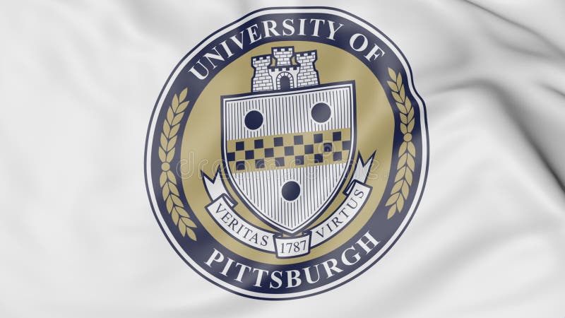 Close-up of Waving Flag with University of Pittsburgh Emblem 3D ...
