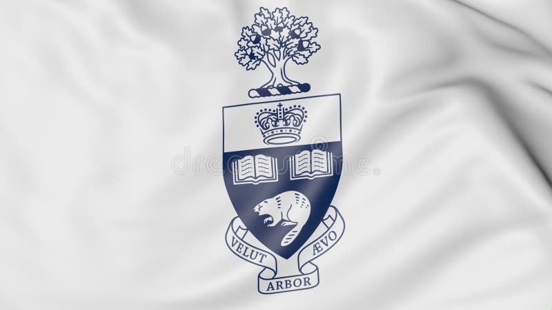 Close-up of Waving Flag with University of Toronto Emblem 3D Rendering ...