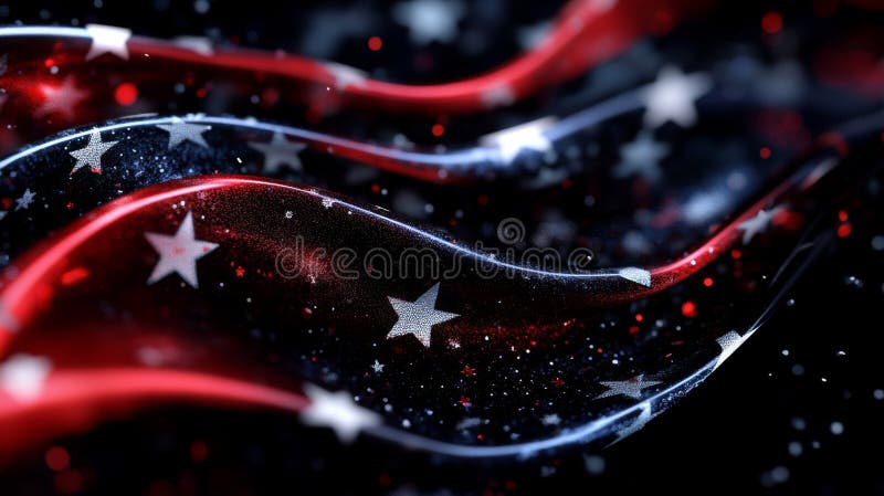 Close-up of a Wavy American Flag with Glittering Stars Stock ...