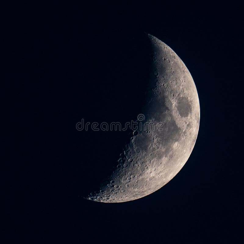 Close Up of the Waxing Crescent Moon Stock Image - Image of lunar ...