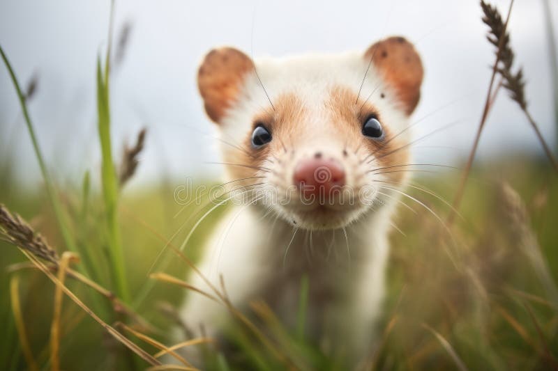 Close-up of Weasel Face in Grassland Stock Illustration - Illustration ...