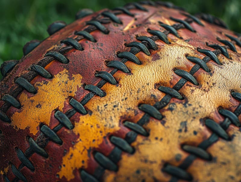 Close-up of Weathered Baseball Leather and Stitches Stock Photo - Image ...