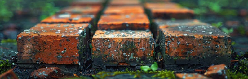 Close Up of Weathered Brick Path in Forest Stock Image - Image of ...