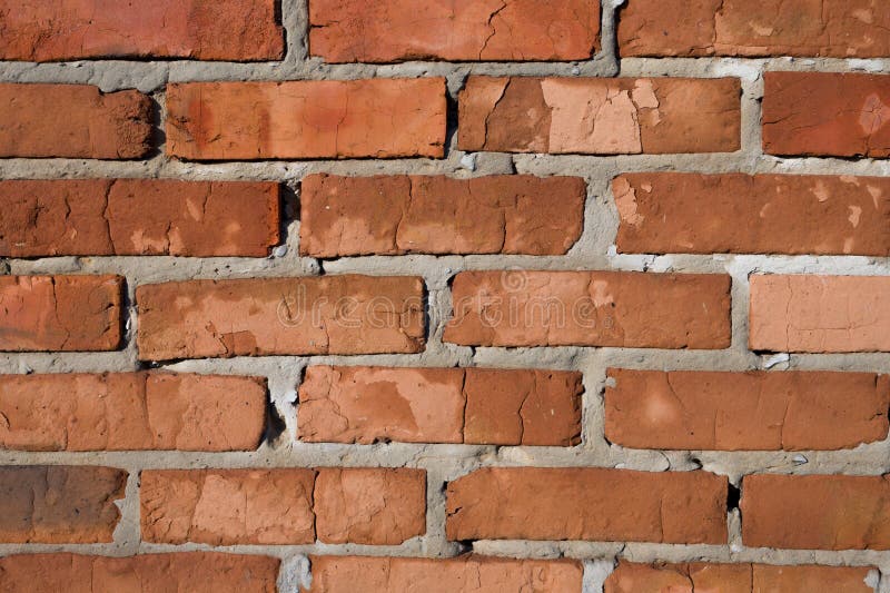 Close-up of a Weathered Brick Wall Texture. Red Bricks and Grey Mortar Create a Rustic Look ...