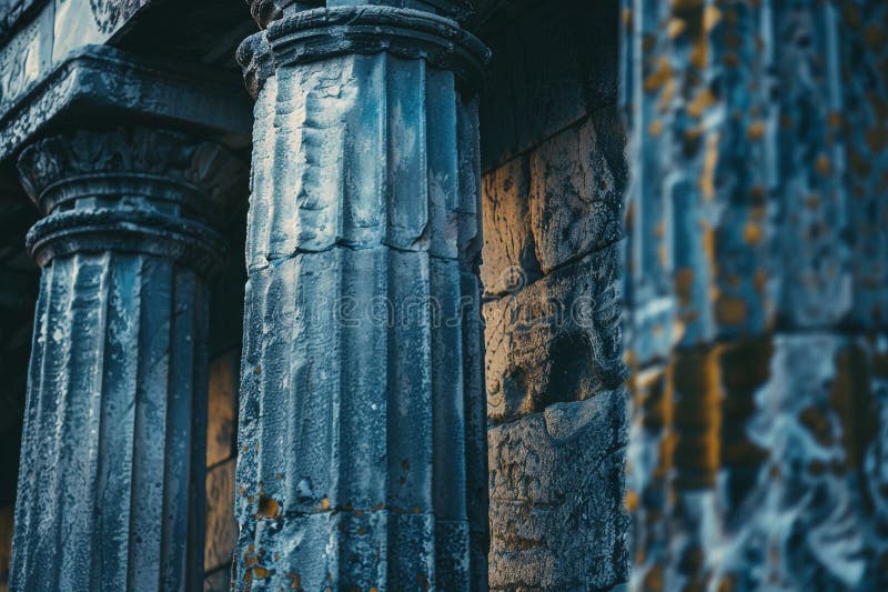 Closeup of the Weathered Columns of a Greek Temple with a Focus on the ...