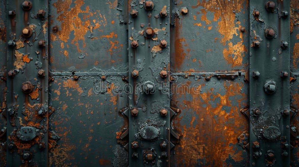 A Close-up of a Weathered and Corroded Metal Panel with Visible Rivets ...