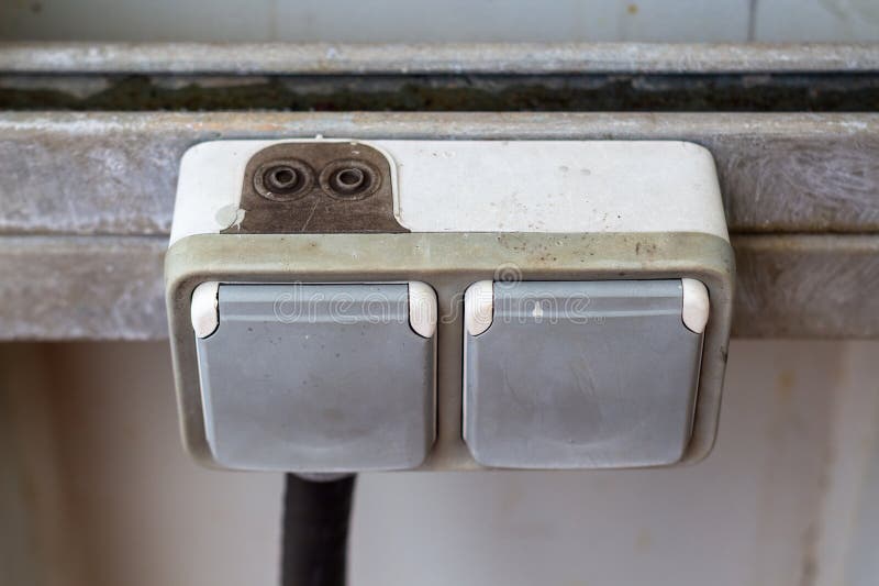 Close Up of a Weathered Dual Electrical Outlet Stock Image - Image of ...