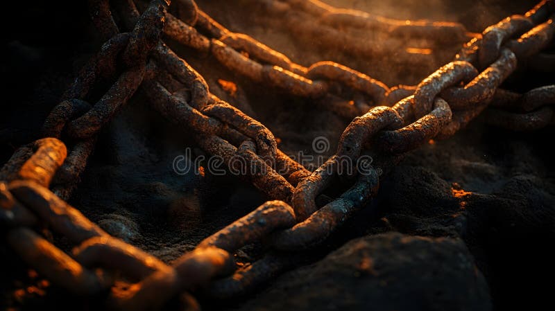 Close-up of Weathered Rusty Chains on Dark Surface in Sunlight Stock ...
