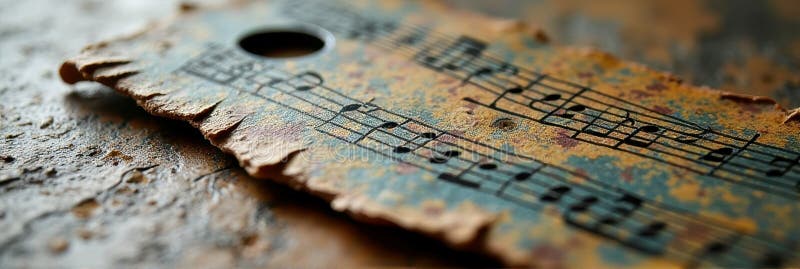 Close-up of Weathered Sheet Music on Textured Surface in Low Light ...