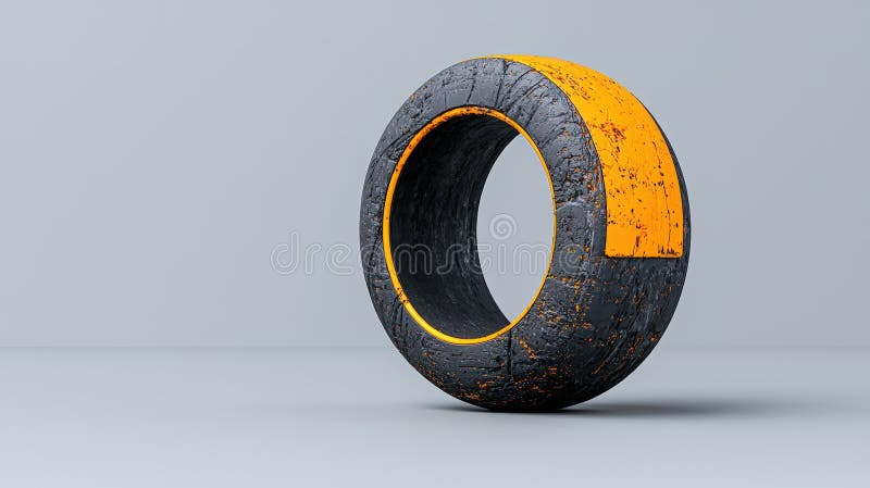 Closeup of a Weathered Tire with a Bold Yellow Stripe on a Gray ...