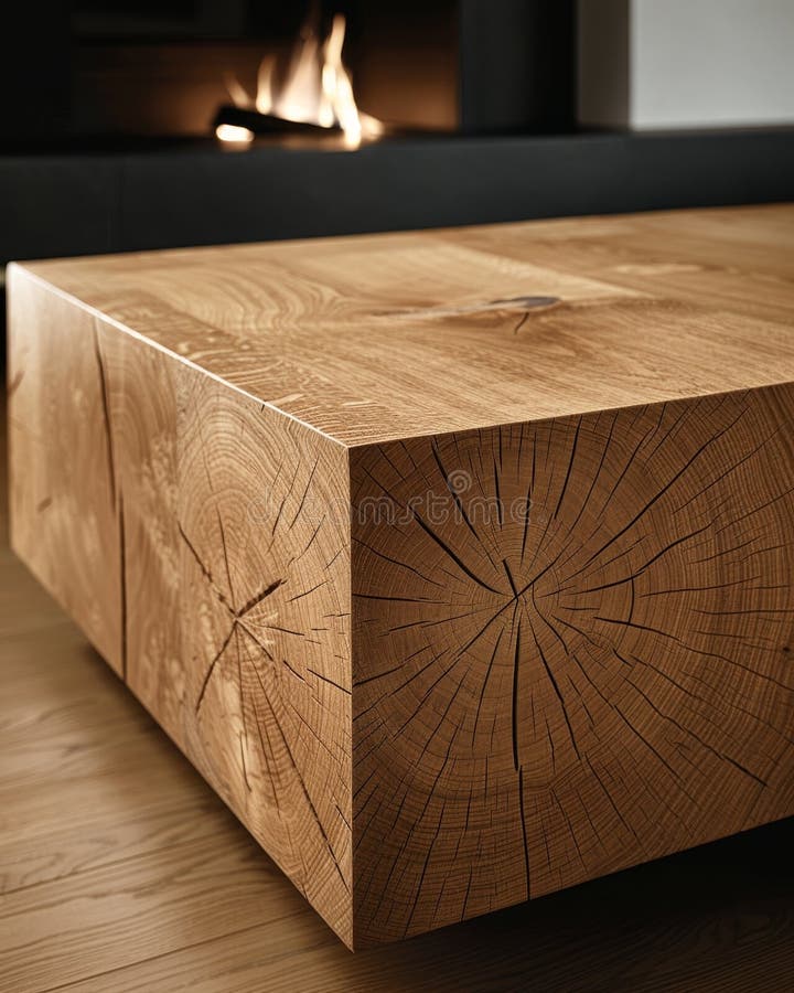 Close Up of Weathered Wooden Coffee Table by Cozy Fireplace ...