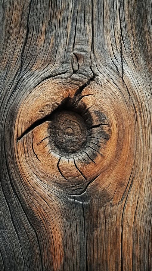 Close-up of Weathered Wooden Knot with Natural Grain Pattern, Abstract ...