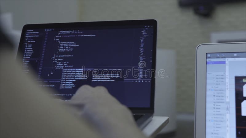 Close Up Of Web Developer S Hands Programming Javascript Coding Html On Laptop Stock View
