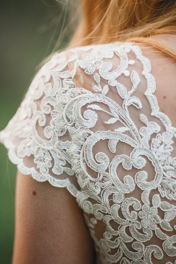 Close-up of a Wedding Dress and Pattern. Shoulder and Back, Rear View ...