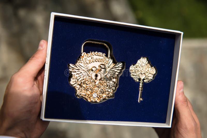 Close Up Wedding Lock and Key in Box Stock Photo - Image of february ...