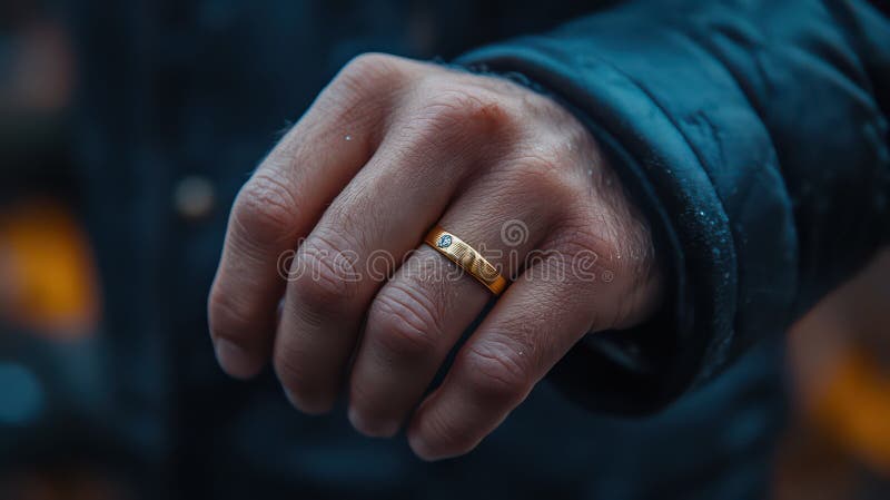 Close Up Wedding Ring on Finger of Man Hand Stock Image - Image of ...