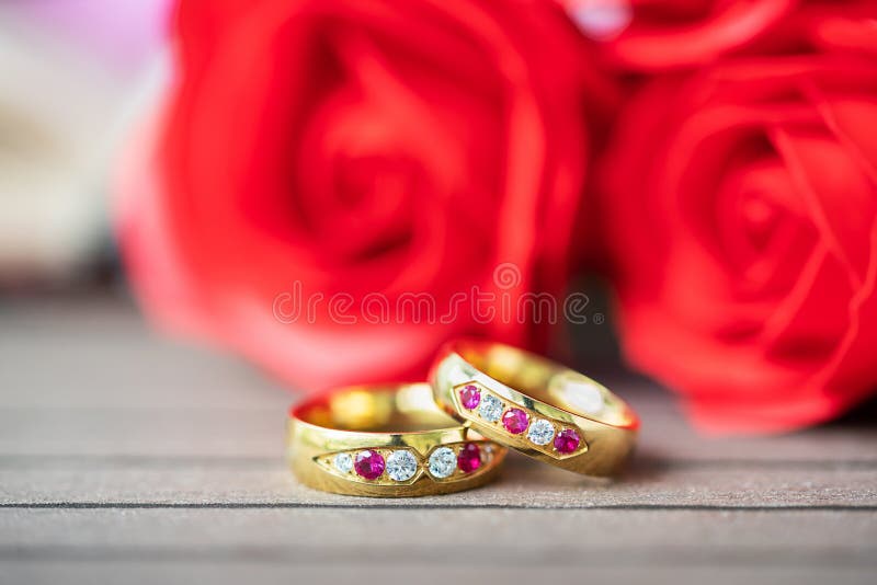 Close Up Wedding Ring and Red Rose Stock Image - Image of copy ...